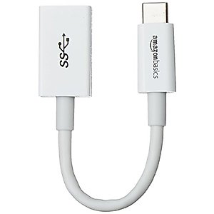Amazon Basics USB-C to USB-A 3.1 Gen1 Female Adapter Cable Converter, 5Gbps High-Speed, USB-IF Certified, for Laptops, Tablets, Phones, White