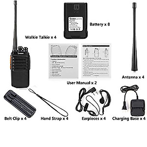 Seodon Walkie Talkies for Adults Long Range with One Extra Battery for Each Radio Rechargeable 4 Pack Up to 5 Miles Range in The Open Filed Two Way Radios with Earpiece/Headsets