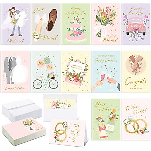 MotiMind 12 Styles Wedding Cards for The Bride and Groom with Envelopes 5”x7” Wedding Congratulations Card Assorted Greeting Cards for Bridal Shower, Engagement