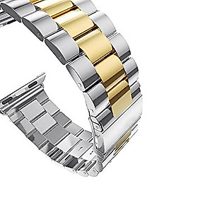 U191U Band Compatible with Apple Watch Stainless Steel Wristband Metal Buckle Clasp iWatch 38mm 40mm 41mm Strap Bracelet for Apple Watch Series 7/6/5/4/3/2/1 Sports Edition (Silver/Gold, 38/40/41MM)