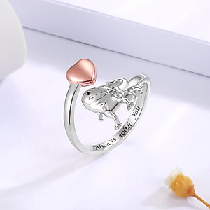 Sterling Silver Dinosaur Elephant Ring for Women: Always with You Mother Heart Adjustable Ring Jewelry Mother's Day Birthday Gift from Daughter Son (Dinosaur)
