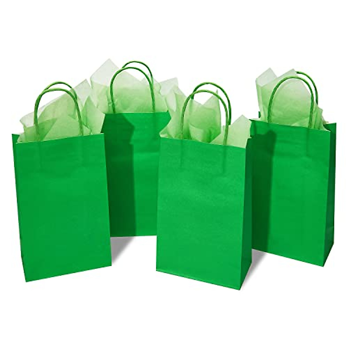 DjinnGlory 24 Pack Small Green Paper Gift Bags with Handles and 24 Tissue Paper for Christmas Holiday Birthday Wedding Baby Shower Party Favors Goodies, 9x5.5x3.15 Inch (Green)