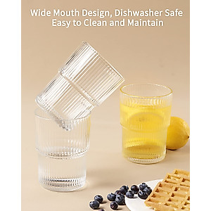 BJMEDYM Ribbed Glassesware 14 Oz Ripple Drinking Glasses Iced Coffee Glasses Glass Cup Set Of 6 Vintage Drinking Glasses Water Glasses Fluted Glassware Cocktail Glass Cute Glass Cups