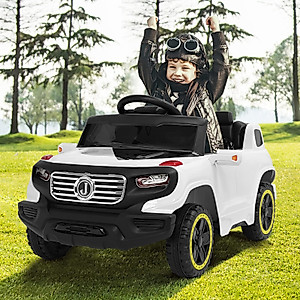 VALUE BOX Electric Remote Control Truck, Kids Toddler Ride On Cars 6V Battery Motorized Vehicles Children's Best Toy Car Safe with 3 Speeds, Music, seat Belts, LED Lights and Realistic Horns (White)