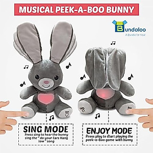 Bundaloo Plush Peek-A-Boo Bunny Animated Singing Play Along Stuffed Animal for Kids - Plays Games and Sings Songs (Peek-A-Boo Bunny)