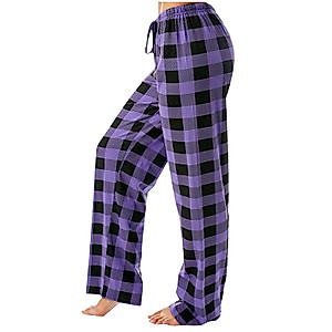 Pajamas Pants for Women Plaid Casual Comfy Drawstring Sleepwear Lightweight Lounge Yoga Trousers Pj Bottoms with Pocket A-Purple