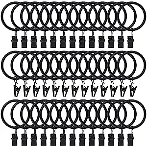 40pcs Curtain Rings with Clips Hooks 1.5 inch Rustproof Matte Metal Stainless Steel Drapery Rings for Tension Rod Bracket Eyelets Decorative Hangers, Vintage Black (1.5" Interior Diameter)