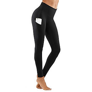Lingswallow High Waist Yoga Pants - Yoga Pants with Pockets Tummy Control, 4 Ways Stretch Workout Running Yoga Leggings (Black, Medium)