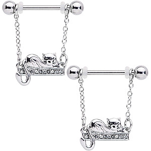 Body Candy 14G Womens Nipplerings Piercing 5/8" 2Pc Clear Accent Nap Cat Steel Nipple Ring Set 16mm