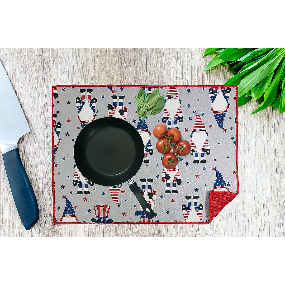 Patriotic Gnome Dish Drying Mat Reversible Absorbent Kitchen Dry Pad July 4 Home Decor 15 x 20 inch