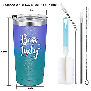 Boss Day Gifts-Boss Lady Stainless Steel Travel Tumbler, Boss Gifts for Women Boss Lady Gag Female Friends Wine Lover Mom on Christmas Birthday, 20oz Insulated Travel Tumbler with Lids, Flash Gradient