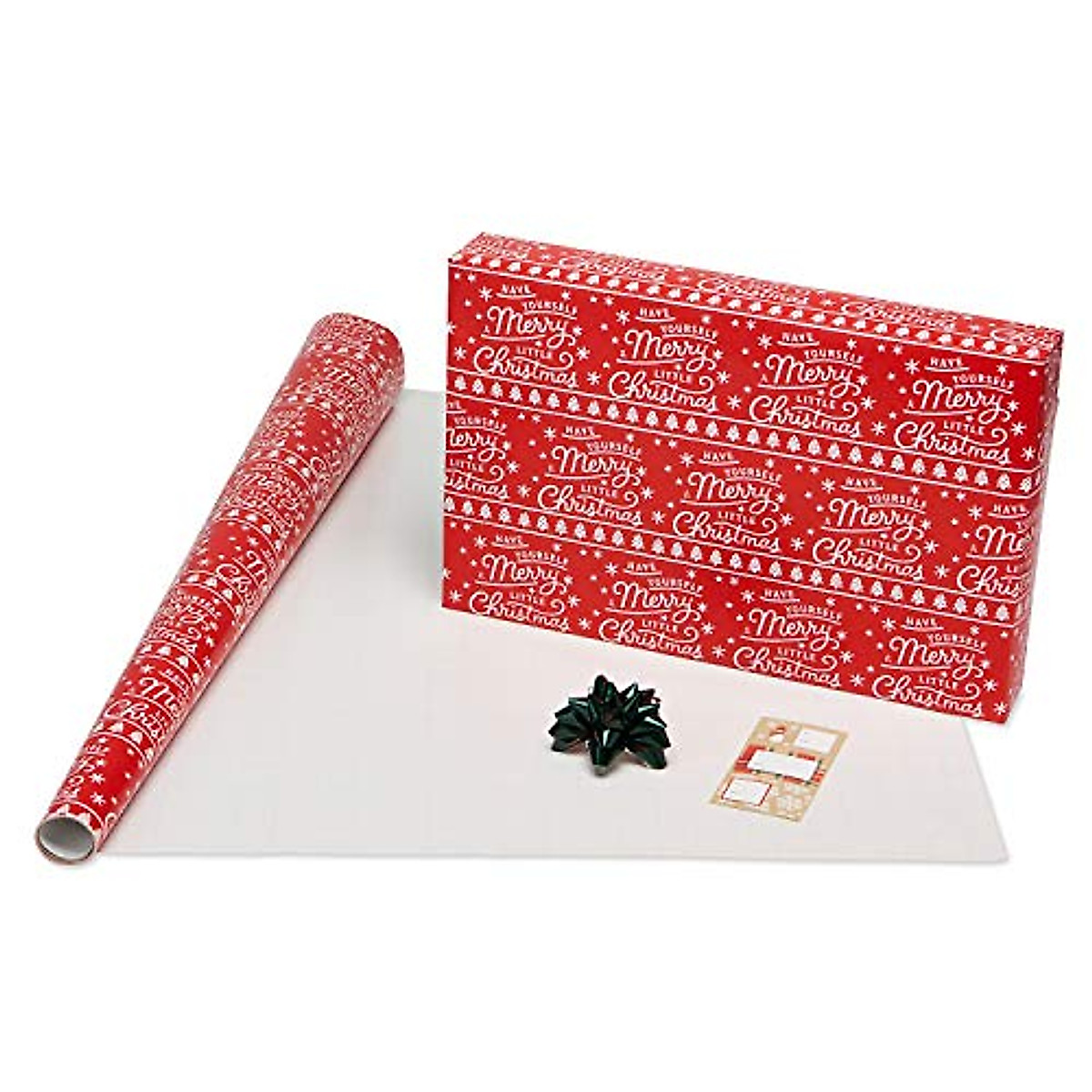 American Greetings Christmas Wrapping Paper Kit - 4 Traditional Rolls with Gridlines, 7 Bows and 30 Gift Tags (41-Count, 120 sq. ft.)