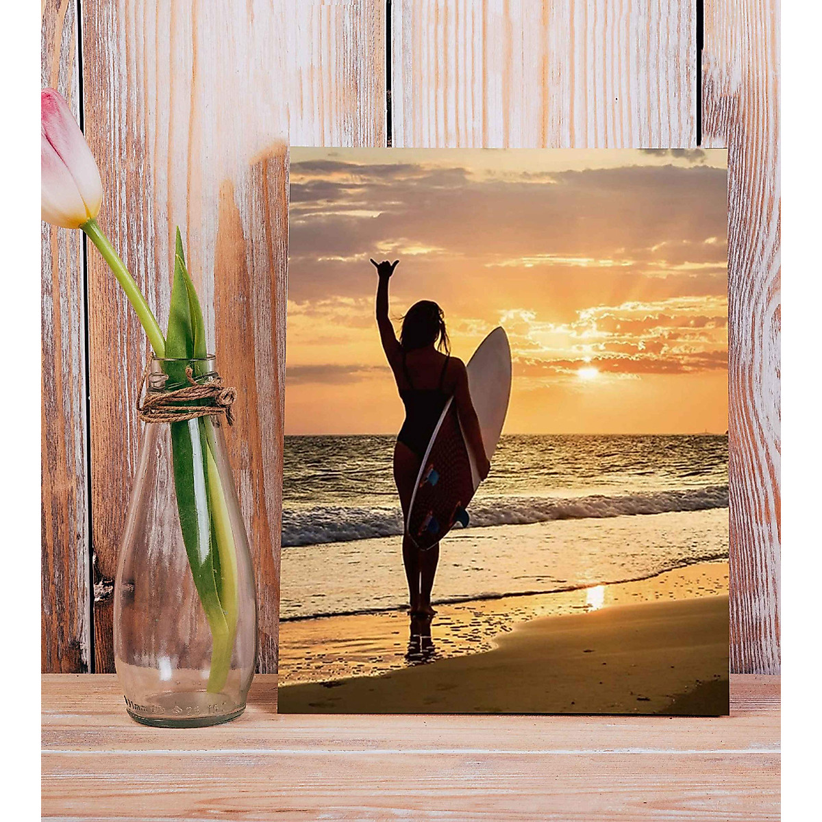 Mahala Surfer Girl - Beach Wall Art, This Beach Sunset Theme Wall Decor Print Is Ideal For Home Decor, Bedroom Wall Art, Lake House Decor, Office Decor, Ocean & Surfing Theme Decor. Unframed - 8x10