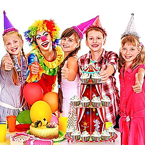 Circus Carnival Cupcake Stand, 3 Tier Cupcake Holder with Cartoon Circus Carnival Tent for Kids Birthday Celebrations Themed Party Favor Decoration