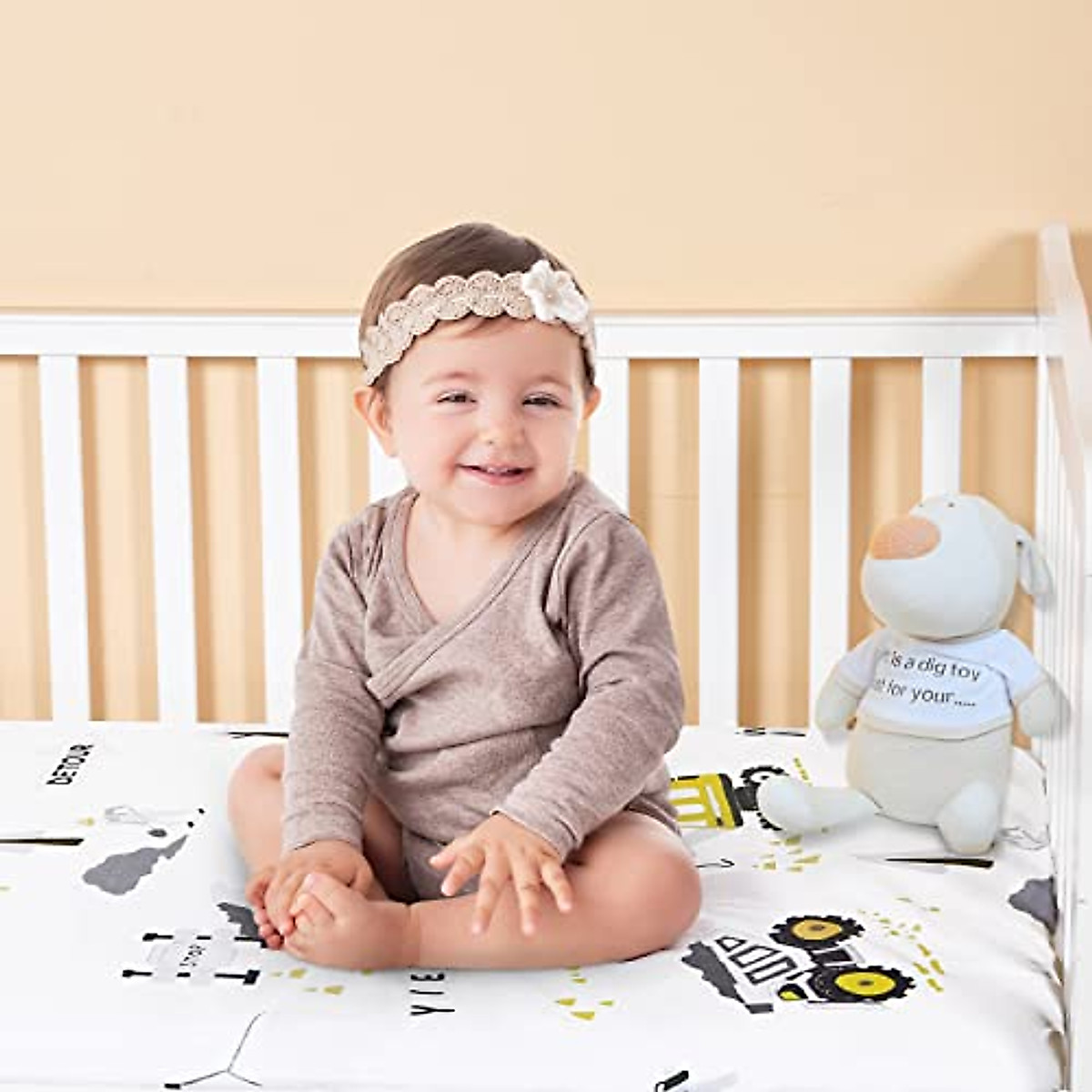 PHF 100% Cotton Crib Sheets Fitted 2 Pack, Soft Breathable Comfortable Baby Sheet Set for Boys Girls, Premium Crib Sheets Fits Standard Crib and Toddler Mattress 28in x 52in, Construction Cars