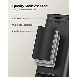 SONGMICS Bathroom Trash Can, 1.3 Gallon (5 L) Small Trash Bin with Lid, Slim for Small Spaces, Stainless Steel Garbage Can, Soft Close, Black ULTB560B05