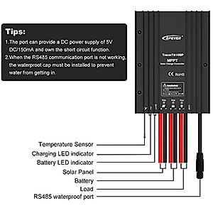 EPEVER IP68 Waterproof 30A MPPT Solar Charge Controller 12V 24V Auto, Solar Panel Battery Intelligent Regulator with MT50 and RS485 Cable, Used in RVs, Trailers, Boats, Yachts（Tracer7810BP）