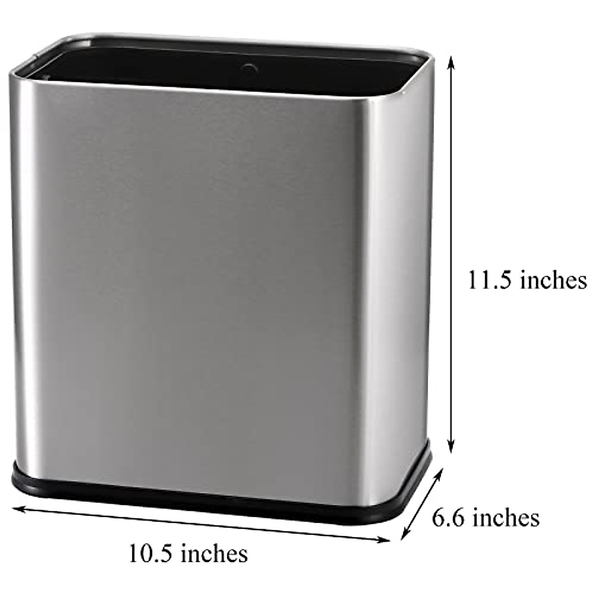 Coloch 10L Rectangle Metal Trash Can, 2.6 Gallon Stainless Steel Wastebasket Slim Size Garbage Bin Silver Invisi-Overlap Open Top Rubbish Bin for Bathroom, Kitchen, Home, Hotel, Office, School