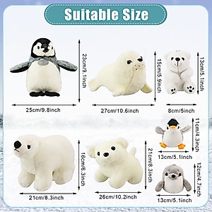 Funtery 7 Pieces Large Stuffed Arctic Animals Set Cute Plush Stuffed Ocean Animal Include Seal Polar Bear Penguin Plush Sea Creature Toys Set for Birthday Wedding Party Favor Gift(Ocean Animals)