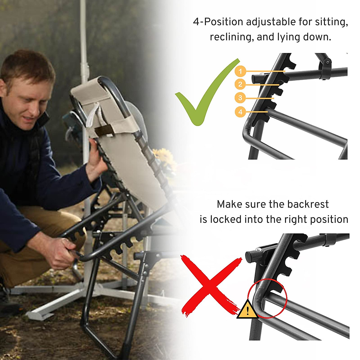 FUNDANGO Folding Outdoor Chaise Lounge Chair, 5-Position Adjustable Lounge Chair for Lawn, Patio, Beach, Sunbathing, Deck, Portable Heavy-Duty Camping Reclining Chair with Pillow, Blue