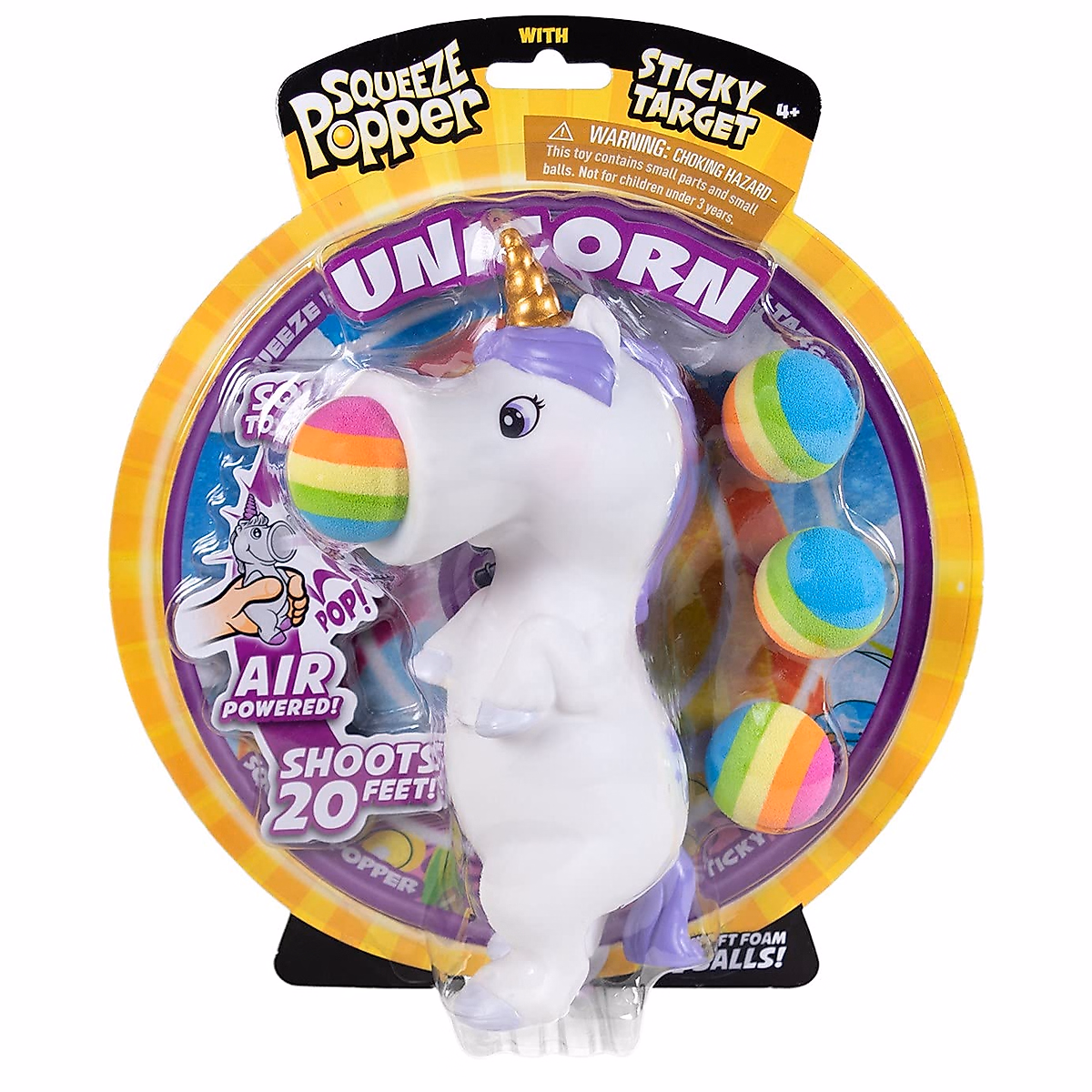 Hog Wild Unicorn Popper Toy and Sticky Target Set - Shoot Foam Balls Up to 20 Feet - 4 Rainbow Balls Included - Age 4+
