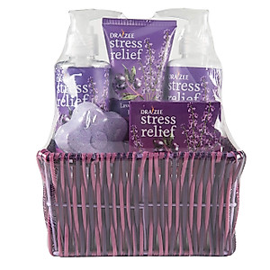 Draizee Spa Basket For Women - Lavender and Grape 5 Piece Spa Gift Set Luxurious Home Relaxation Fragrance Spa Gift Basket for Women - #1 Christmas Gifts For Women, Girlfriend