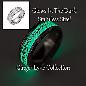Glow in The Dark Band 8mm Wide Stainless Steel Rings for Men or Women Couples Matching Black Wedding Bridal Ring Ginger Lyne Fashion Jewelry