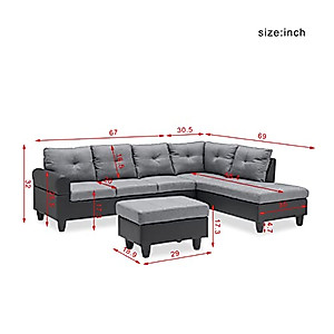 EMKK Modern Sectional Sofa Set with Left Chaise Lounge Upholstered Corner L Shaped Sofá Living Room Couch w/Cup Holder, Arm Nail for Home/Office, Gray LeftChaise