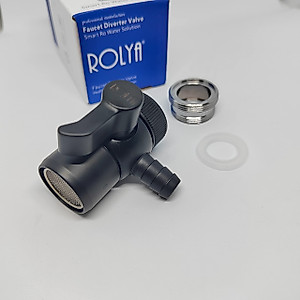 ROLYA Kitchen Sink Tap Water Filter Faucet Diverter Valve Aerator for Quick Push on 3/8 inch Tubing Replacement Part (3/8" Single Barb, Black)