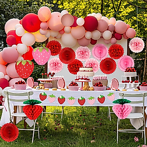 Kriyokiaa Strawberry Party Decorations 17 Pcs Berry First Birthday Decor with Tissue Pom Poms, Fans, Honeycomb, Lanterns, Garland, Perfect for Baby Shower Decorations, Berry 1st Birthday