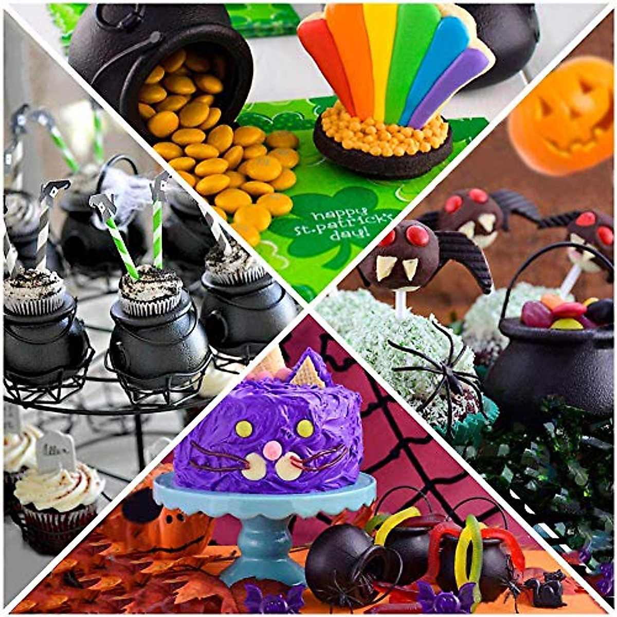 FUTUREPLUSX 12 PCS Black Cauldron Kettles, Plastic Witch Cauldron Candy Serving Bowls Mini Black Buckets for St.Patrick's Day Halloween Wizard Theme Party Favor Decor