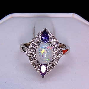 Ginger Lyne Collection Quinn Oval Shape Simulated Fire Opal Purple CZ Ring Size 8