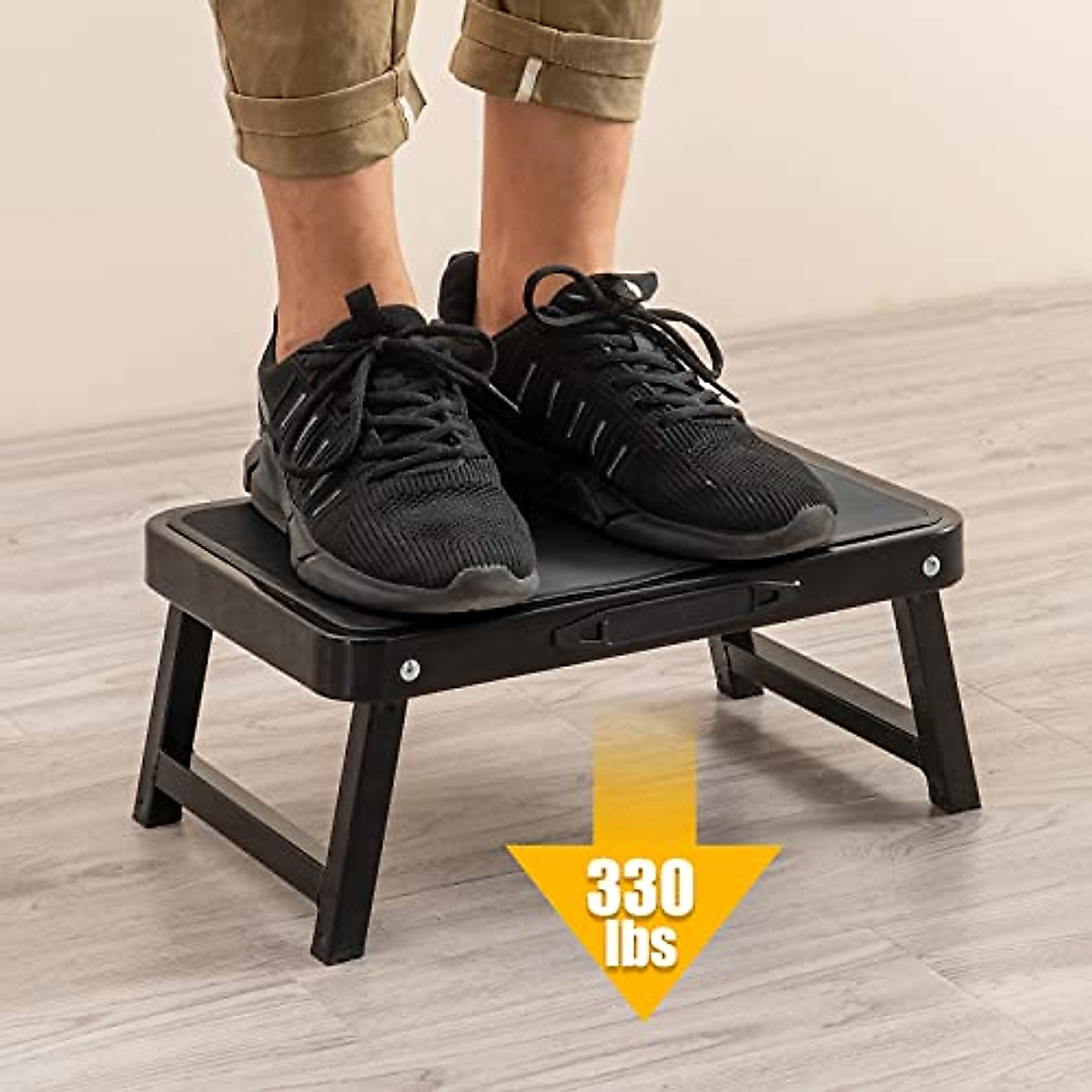Folding Step Stool, Folding Metal 1- Step Stool 330 lbs, Sturdy Portable Lightweight Step Ladder with No-Slip Feets & Handle by CHEAGO, Black