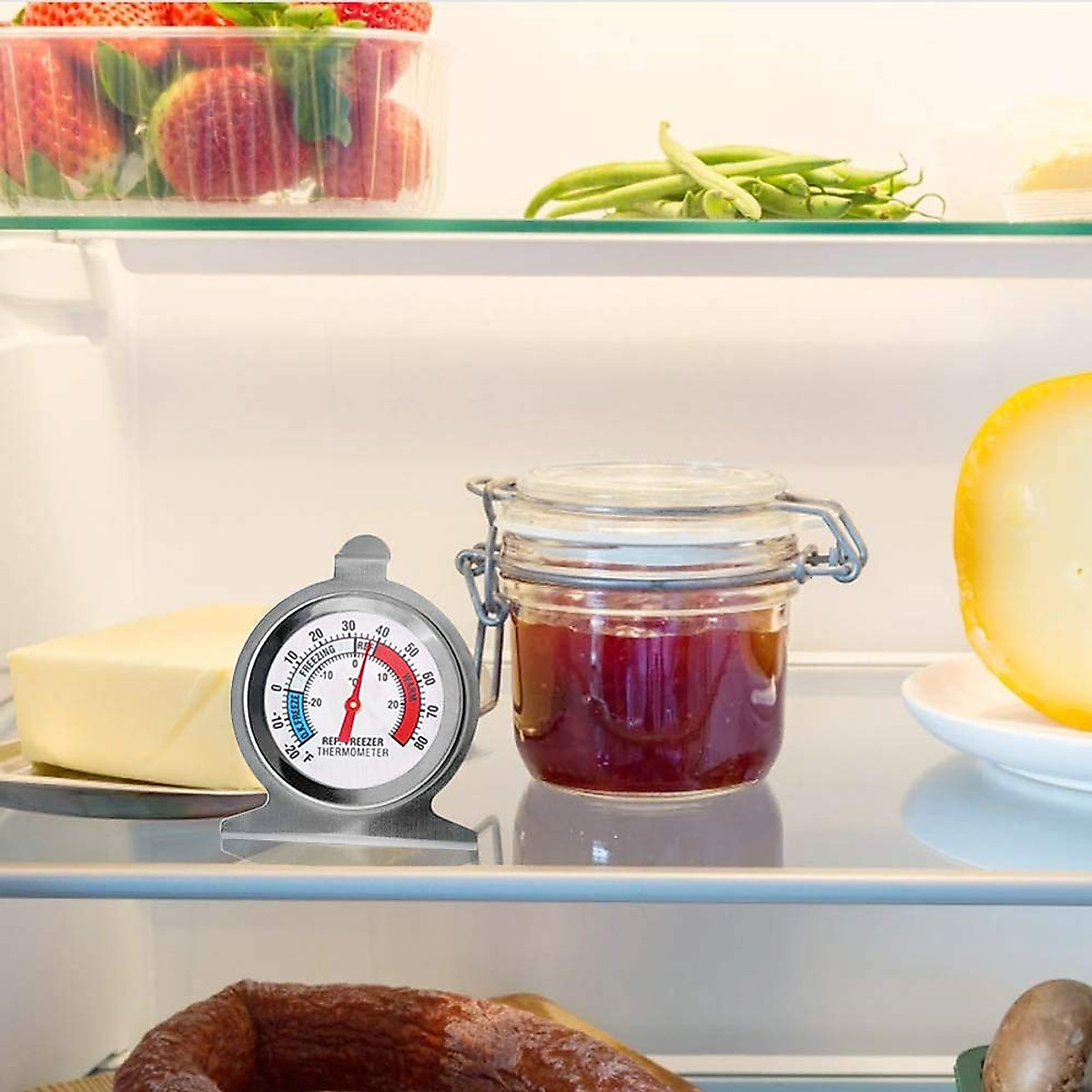 Anvin Refrigerator Thermometers Large Dial Freezer Thermometer with Dual-Scale -30~30°C/-20~80°F for Freezer Refrigerator Cooler, Hooks or Stands Alone Thermometers Durable Steel (Pack of 2)