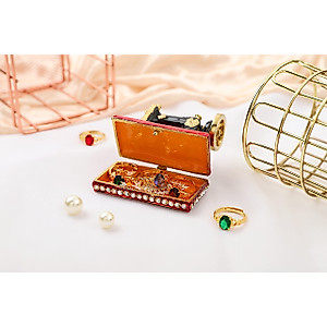 QIFU Vintage Sewing Machine Style Red Mini Enamel Trinket box Hinged, Unique Gfit for Family