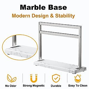 HomeSimplex Magnetic Knife Holder Block Stand - Magnetic Knife Stand for Counter Top - Double Sided Magnetic Knife Block - Stainless Steel Kitchen Knife Storage Rack - Marble Base, White