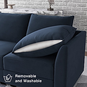 HONBAY Velvet Modular Sofa Couch with Chaise Oversized U Shaped Sectional Sofa Reversible Modular Sofa Bed with Storage Seats, Dark Blue
