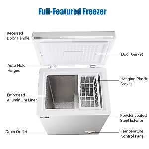 Chest Freezers Compact Mini Deep Freezer WANAI 3.5 Cu.Ft Free-standing Top Door Room Dorm Office Garage Freezer with 7 Adjustable Temp Control Removable Basket for Apartment Basement Business