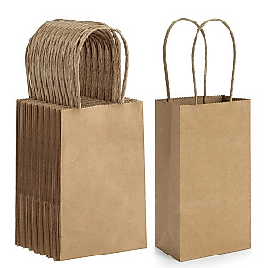 BagDream 50 Pack 3.5x2.4x6.7 Inches Small Kraft Paper Gift Bags with Handles Bulk Mini Party Favor Bags Candy Bags 100% Recyclable Brown Paper Bag
