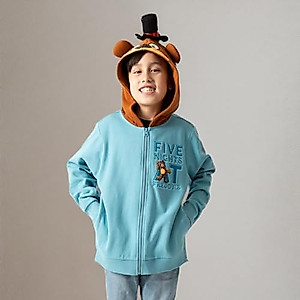 Five Nights At Freddy's Big Face Freddy Hood Long Sleeve Denim Heather Boy's Hooded Sweatshirt-Small