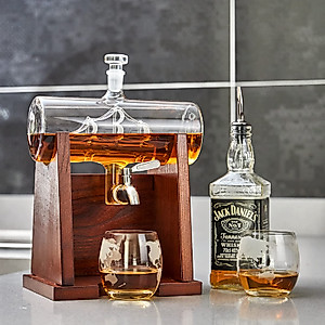 Glolaurge Whiskey Decanter with 2 Globe Glasses, 1250ml Ship Whiskey Decanter Set for Men, Liquor Bourbon Decanter Gift for Him