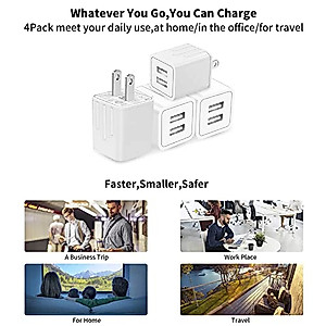 USB Wall Charger, tiavalmax 4-Pack 2.1A Dual Port USB Cube Power Adapter Charger Plug Block Charging Box Brick for iPhone,iPad,Samsung Galaxy,Google Pixel,Moto, LG, HTC, Motorola,Oneplus,Nokia,Kindle