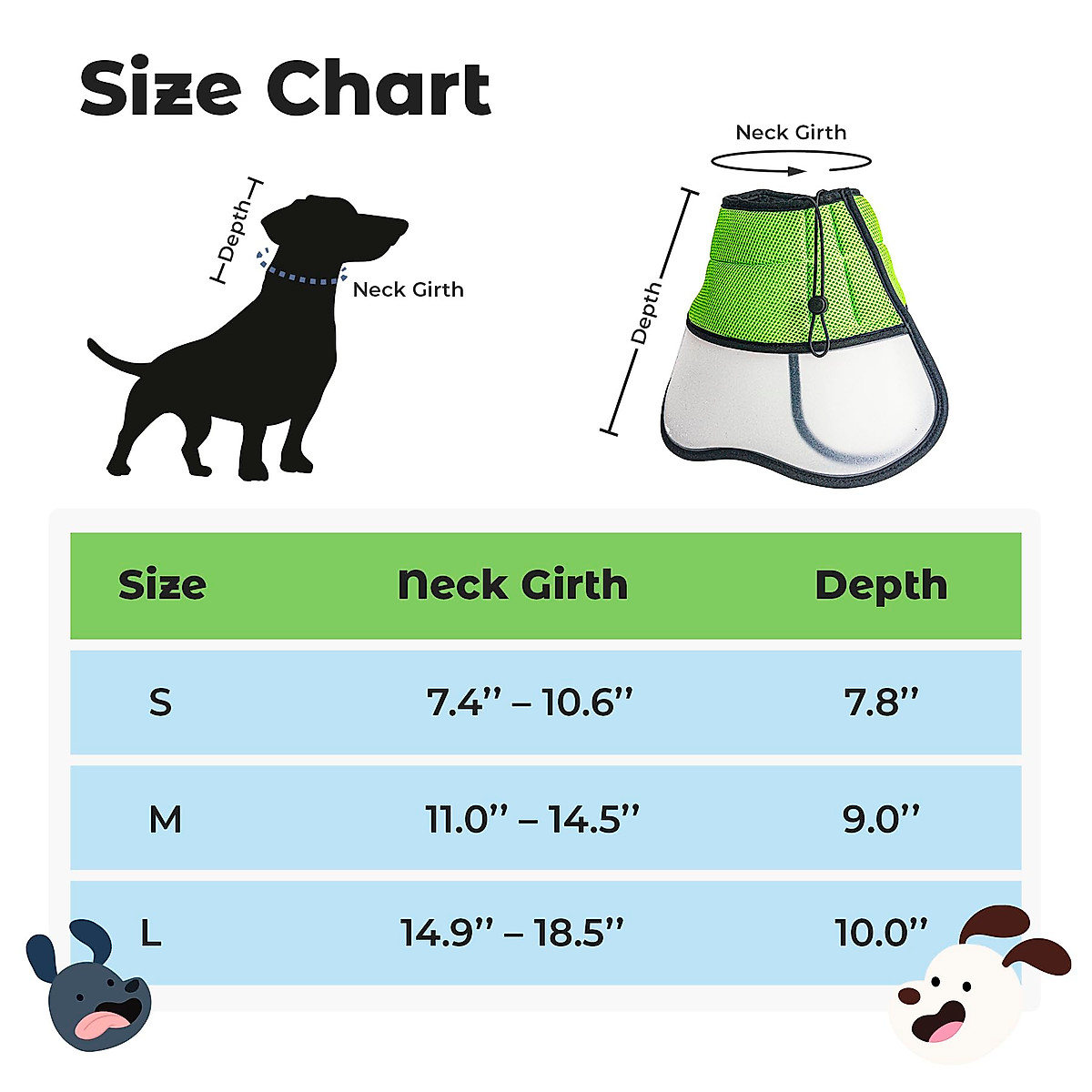 Soft Dog Cone - Adjustable Pet Recovery Cone - Ideal for Post-Surgery Comfort – Adjustable fit Cone for Large and Medium Dogs (Size L Green)