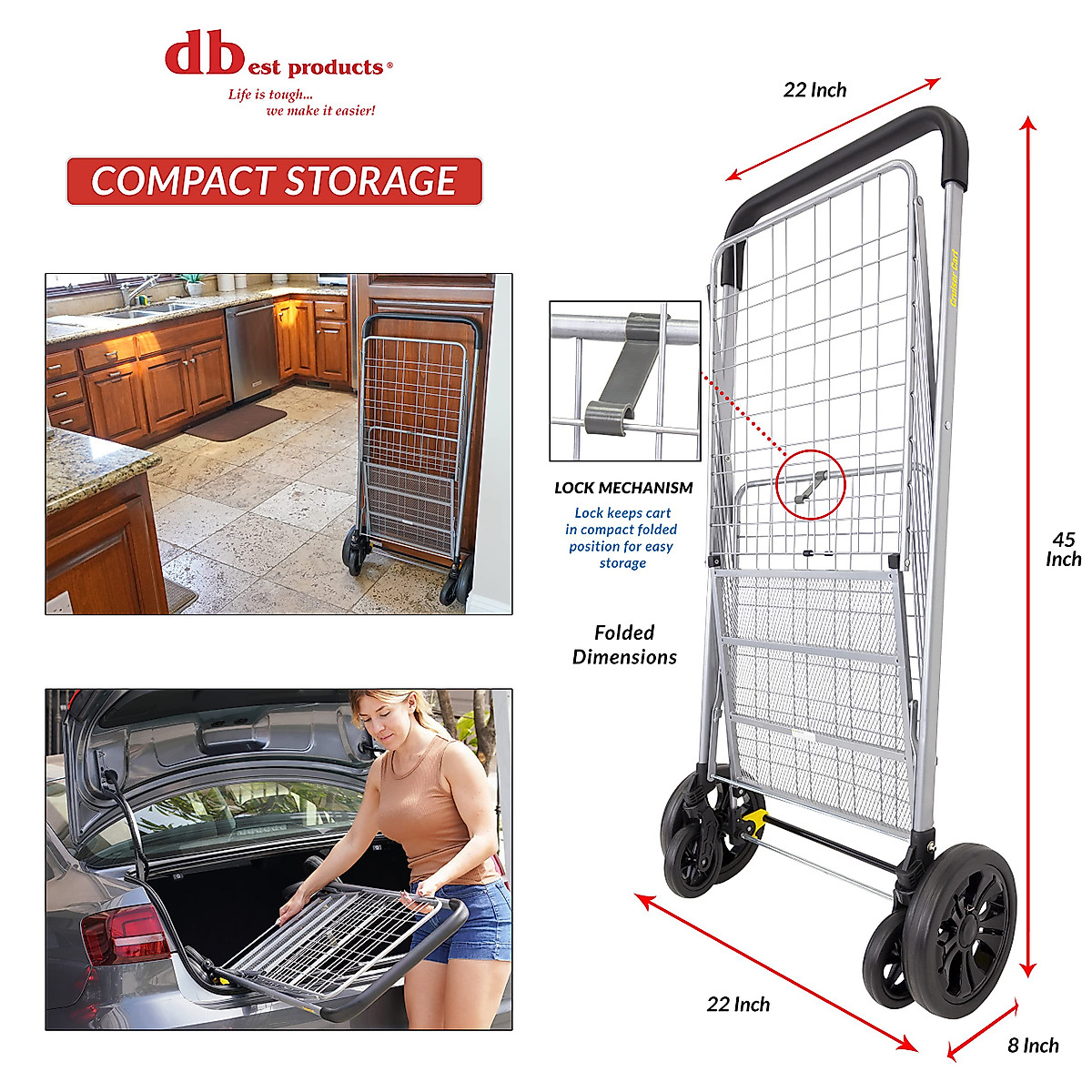 dbest products Cruiser Cart Deluxe Premium Liner Bag Shopping Laundry with Easy Detachable Hook and Loop Attachments Bolsa para Carritos de Compras