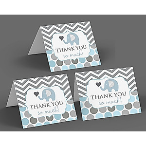 Paper Clever Party Blue Elephant Thank You Cards with Envelopes for Boys Baby Shower, Gender Reveal, Birthday, Everyday Occasions, Small Folded Note Set, 20 Pack