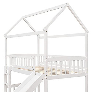 Merax House Loft Bunk Bed Frames with Slide No Box Spring Needed for Teens, Girls or Boys