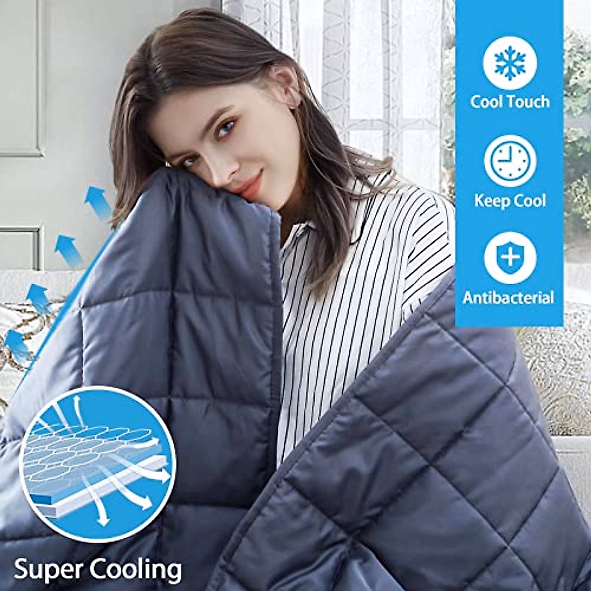 yescool Cooling Weighted Blankets, Soft Heavy Blankets for Adults and Teens Sleeping, Cool Breathable Blanket for All Season with Premium Glass Bead, Washable, Grey (Grey, 60x80-20lbs)