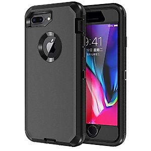 I-HONVA for iPhone 8 Plus Case, iPhone 7 Plus Case Built-in Screen Protector Shockproof 3-Layer Full Body Protection Rugged Heavy Duty Cover Case for Apple iPhone 8 Plus/7 Plus, Black