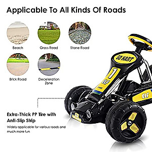 HONEY JOY Go Kart for Kids, 4 Wheel Quad Racing Style Pedal Car w/3-Point Adjustable Seat & Non-Slip Wheels, Pedal Powered Ride On Toy Cart for Boys Girls (Black)