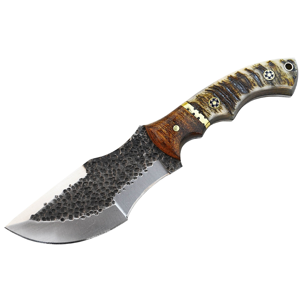Whole Earth Supply D2 Tracker Hunting Knife Large Knives Survival Skinning Hammered Sheath Steel